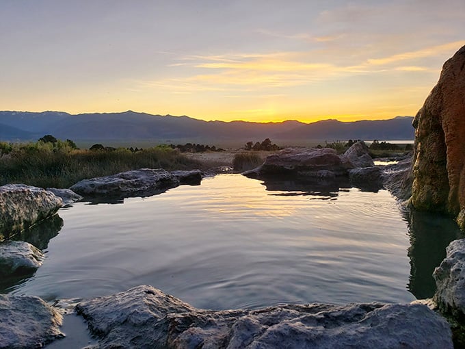 Golden hour at the hot springs turns ordinary water into liquid gold&mdash;Mother Nature showing off her best work.