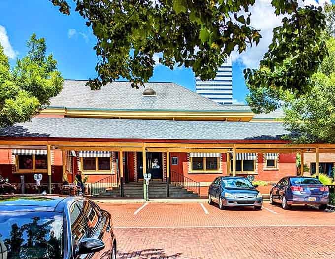 The striped awnings and coral-colored building give this downtown spot a timeless charm that never goes out of style.