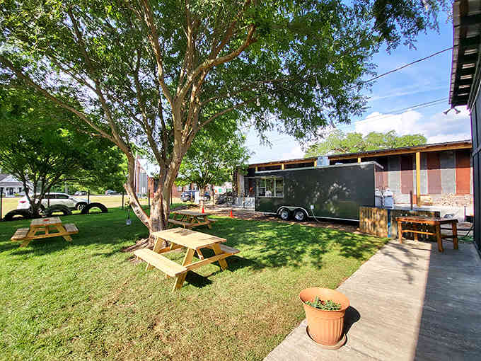 Picnic tables under shade trees where the only entertainment needed is good conversation and fresh air.