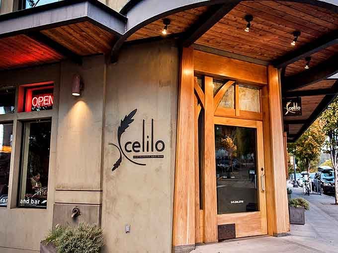 The curved awning and modern design blend perfectly with natural light, setting the stage for Columbia River culinary magic.