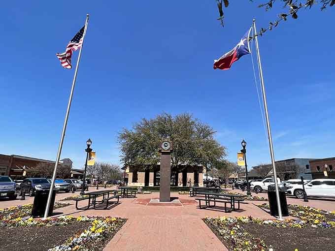 Those flags wave proudly over a square that's seen generations gather for good food and conversation.