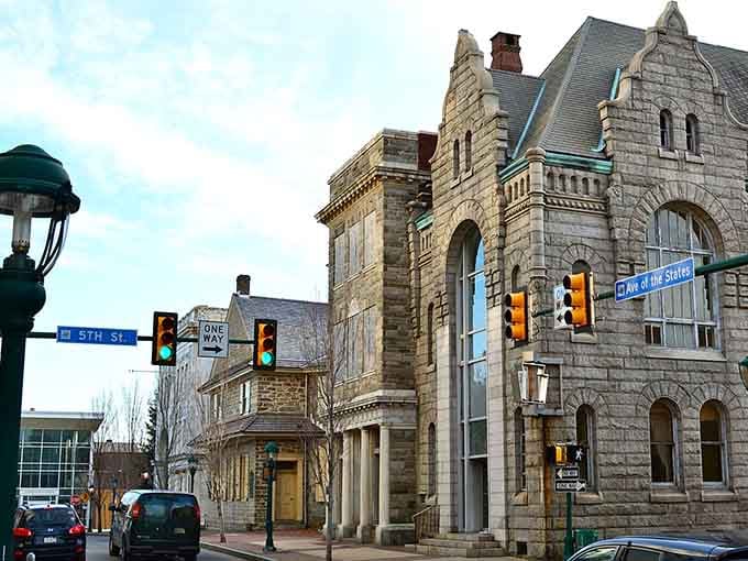This magnificent stone building stands proud as a castle, reminding everyone that small towns can have grand architectural dreams.
