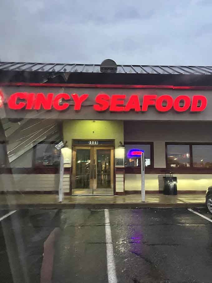 The bold red lettering glows like a beacon for anyone craving fresh catches without fancy tablecloths or pretension.