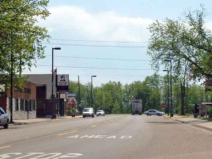 Spring greenery frames this peaceful main drag where traffic jams simply don't exist in the vocabulary.