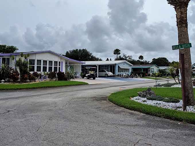 Tidy neighborhoods with manicured lawns show what affordable retirement living actually looks like in real life.