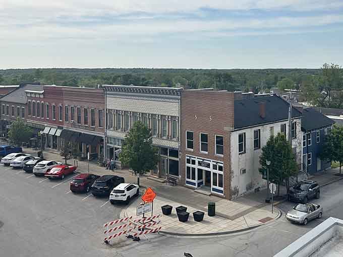 Looking down on these rooftops feels like peeking into a Norman Rockwell painting come to life below.