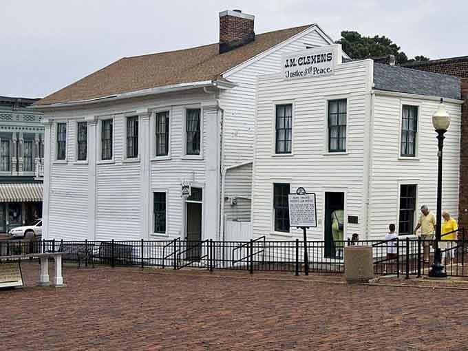 This white clapboard building stands crisp and clean, like it's been waiting patiently for visitors since Mark Twain's day.
