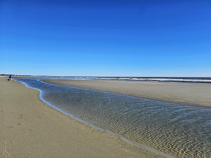 Wide-open beach and gentle waves stretch endlessly, offering the kind of peaceful solitude that makes you forget your phone exists.