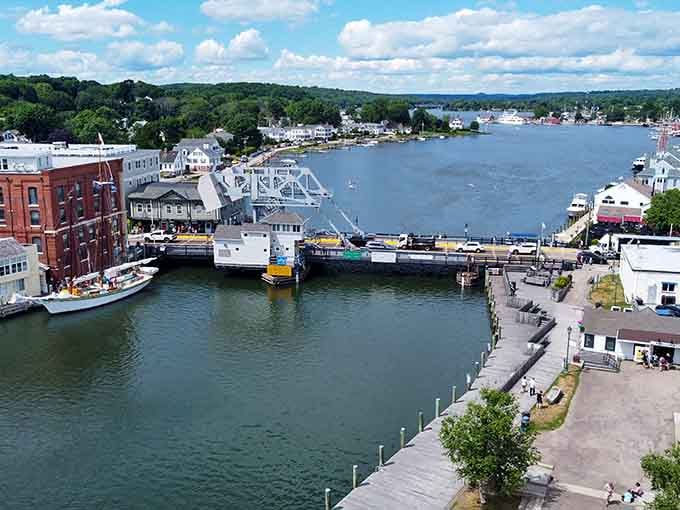 The drawbridge and docks create a maritime tableau that's been charming visitors since long before the movie made it famous.