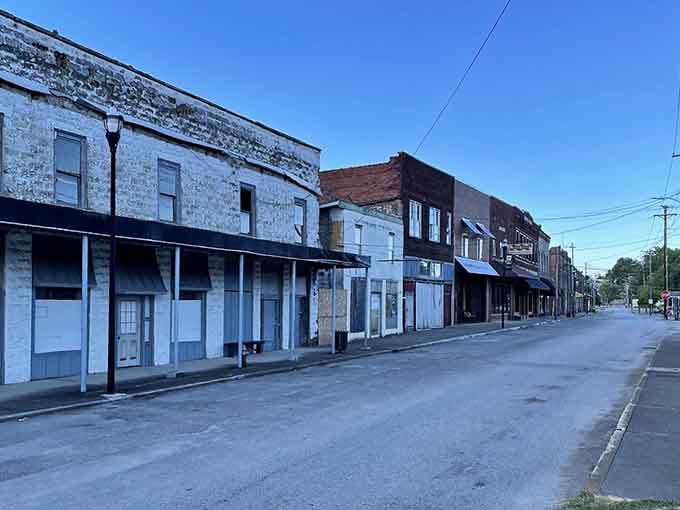 Early morning light reveals a main street that's seen better days but still holds authentic mountain character.