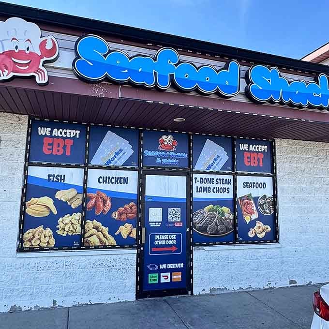 That cheerful blue lettering and friendly signage promise honest cooking without pretense, just like grandma would appreciate.