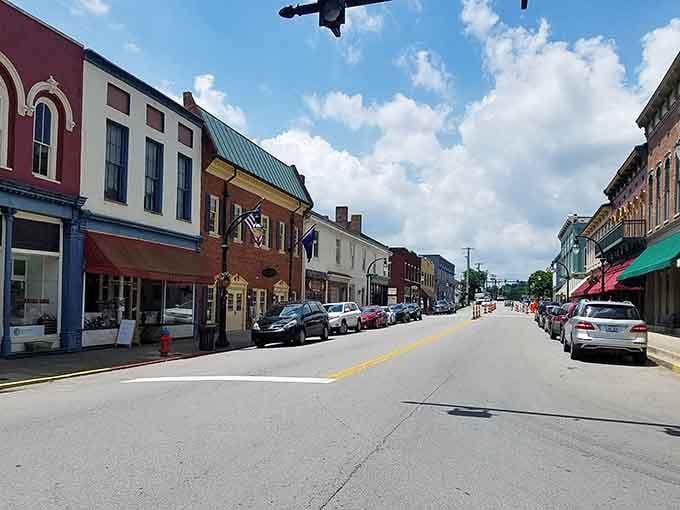 Brick buildings wear their age gracefully, each window and doorway holding stories from generations of Main Street life.
