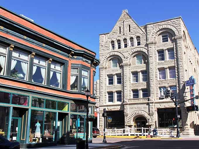 Ornate stonework and arched windows create a downtown that feels more European castle than Wild West, absolutely stunning to behold.