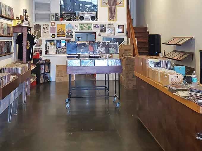 Polished concrete floors and curated displays prove that vinyl shops can be as stylish as art galleries these days.