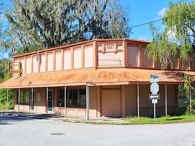 Spanish moss drapes like nature's curtains over this historic building, adding Southern charm to every sunny afternoon.