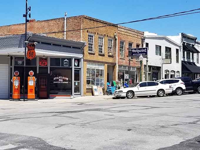 Those vintage gas pumps and Route 66 signs whisper stories of road trips from a simpler, slower time.