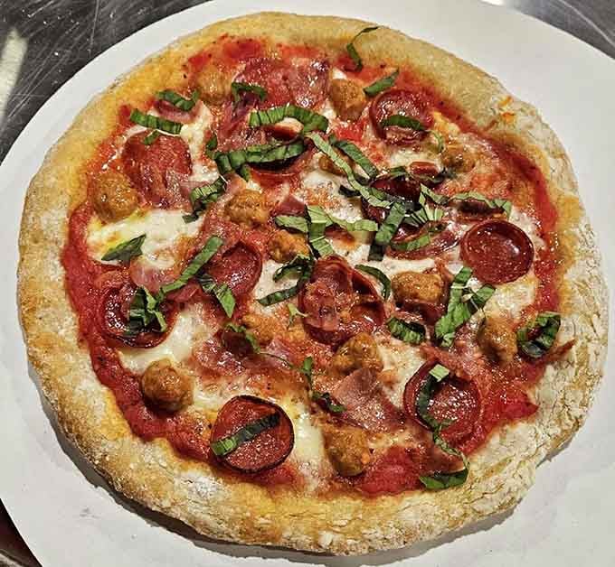 The Italian Stallion Pizza lives up to its name with meatballs, pepperoni, and sausage galore.