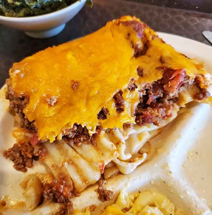 Layers of cheesy, meaty lasagna that would make even your Italian neighbor nod with grudging respect and approval.