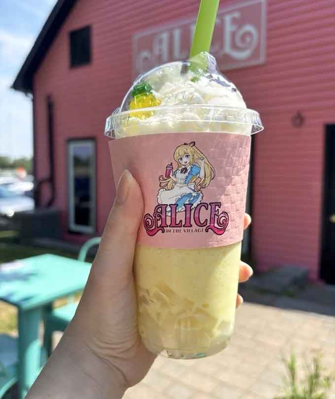 The Mad Hatter Colada arrives looking exactly like something you'd sip at an unbirthday party celebration.