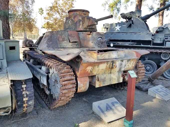 This Japanese light tank's rusted patina reveals decades of California sun, each scratch a chapter in military evolution.