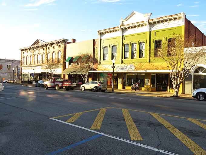 These storefronts have more character than most modern strip malls will ever dream of achieving, honestly.