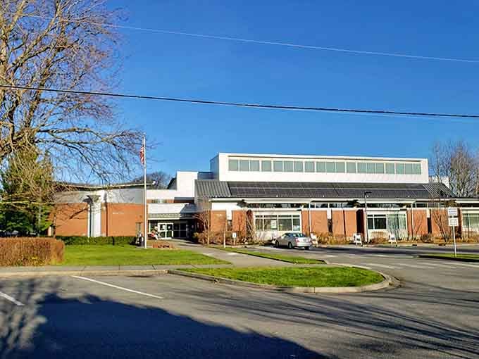 The public library's mid-century modern design brings that retro cool vibe to your literary adventures and mural breaks.