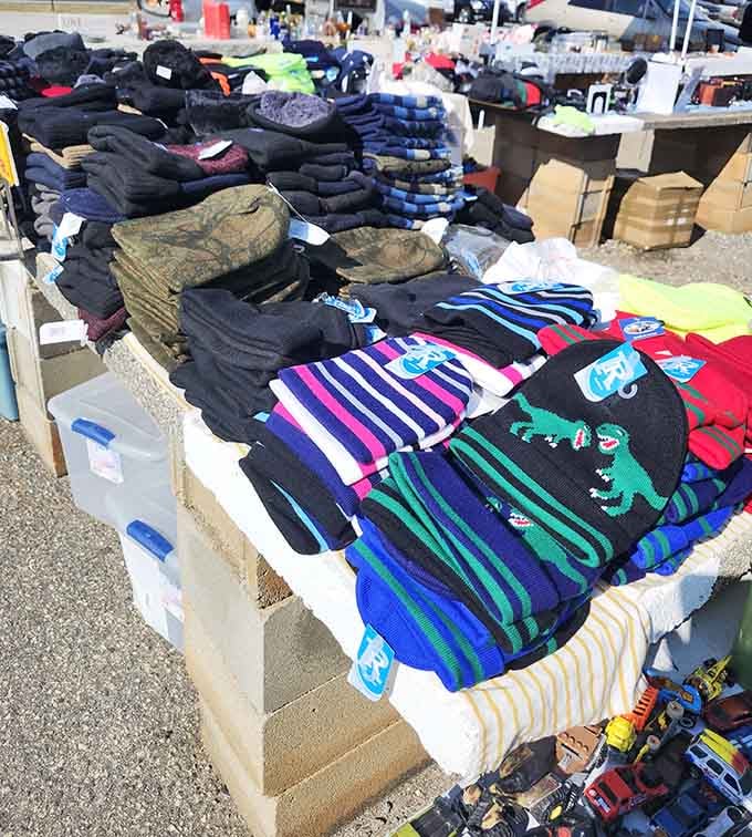 Beanies and winter caps piled high enough to keep every head in the Carolinas warm through the coldest snap imaginable.