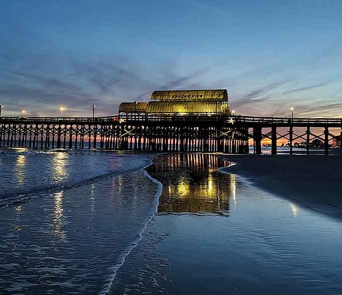 When the sun sets and the lights come on, the pier transforms into something magical and moody.