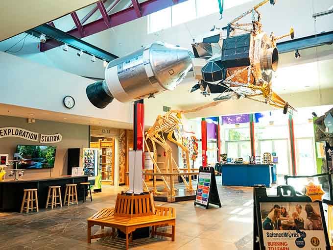 Where else can a dinosaur skeleton share space with spacecraft? Science museums should always be this wonderfully weird.