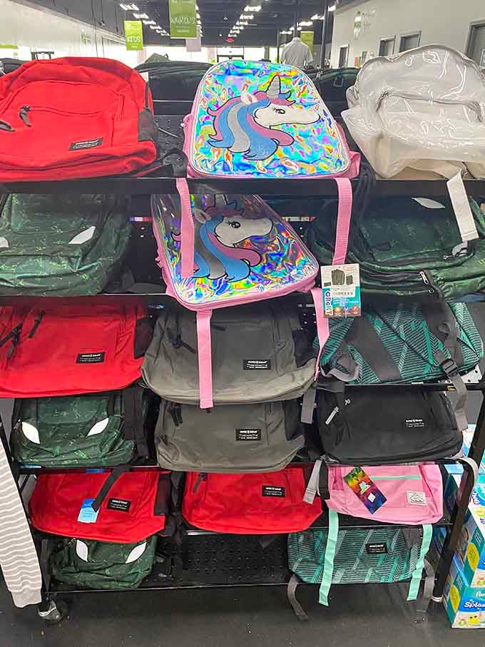 That unicorn backpack steals the show, proving even magical creatures appreciate a good bargain on school supplies.