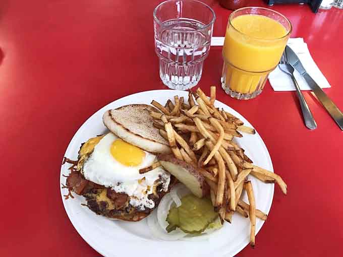 When your breakfast burger comes with a fried egg, hash browns, and orange juice, you're winning at life.