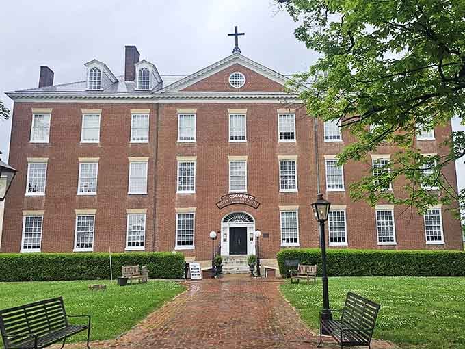 This stately brick building stands as dignified as a Jane Austen character, minus the corsets and complicated courtship rules.
