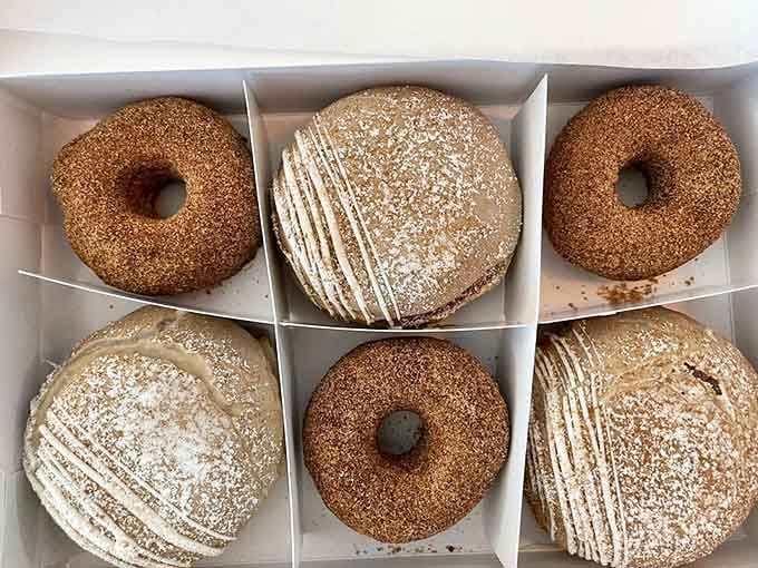 Cinnamon sugar meets chocolate drizzle meets powdered bliss in a trio that'll make your heart sing show tunes.