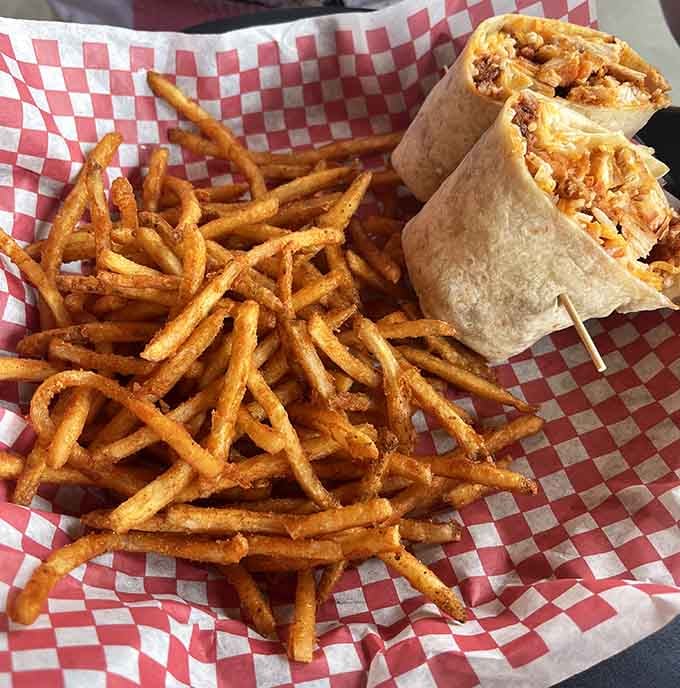 That burrito and those perfectly seasoned fries create the kind of combo that makes you forget about counting calories.