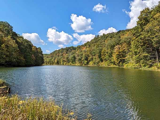 This tranquil lake reflects the surrounding hills so perfectly, you'll wonder which side is the real world.