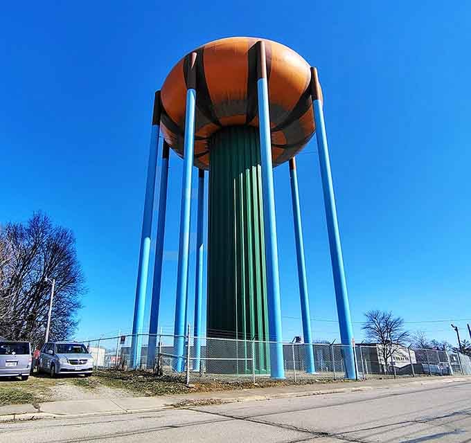 Only in Ohio would someone paint a water tower to look like a giant pumpkin and call it art.