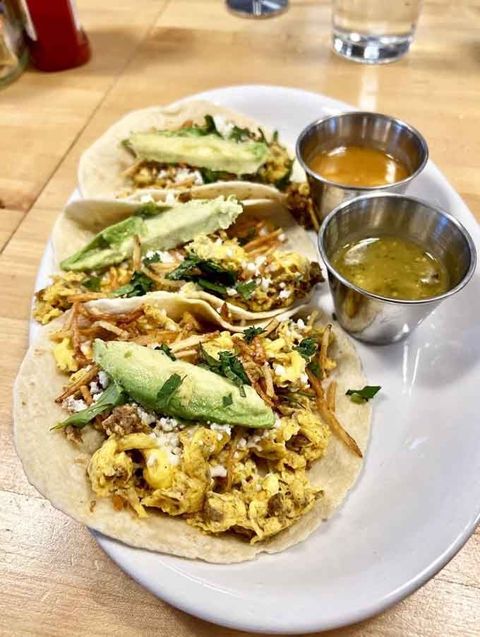 Breakfast tacos loaded with scrambled eggs and avocado, because mornings deserve this kind of attention.
