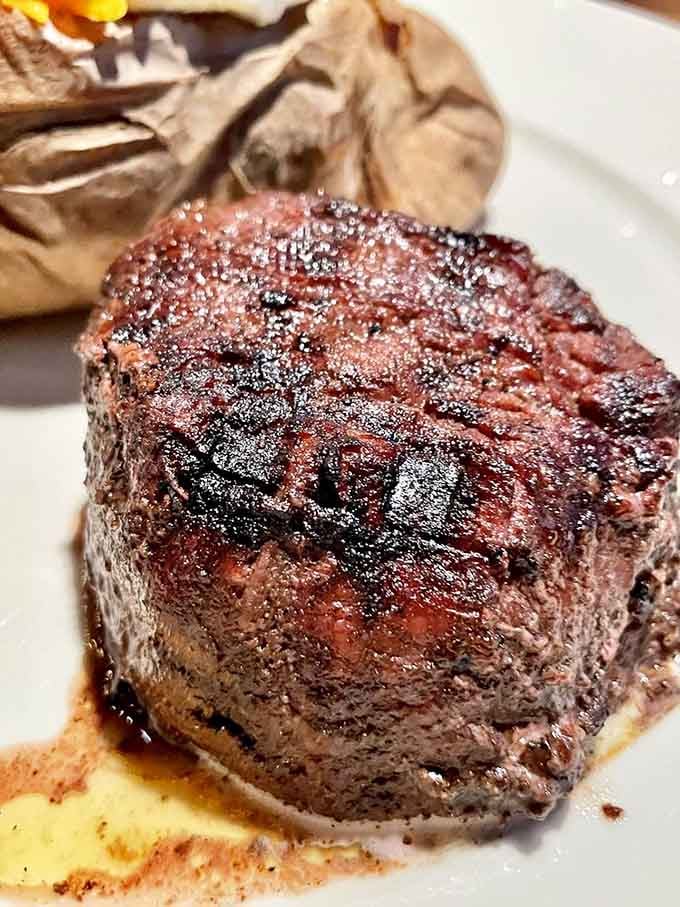 That char on the filet is what steak dreams are made of, folks. Pure perfection on a plate.