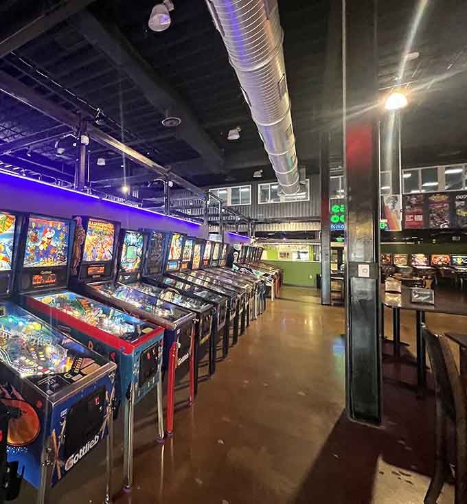 This pinball corridor stretches like a gauntlet of silver balls and flashing lights, daring you to conquer them all.