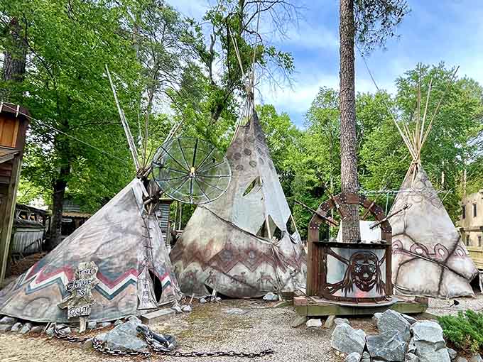 These teepees are giving major frontier vibes, minus the actual hardships of 1800s travel and questionable water sources.