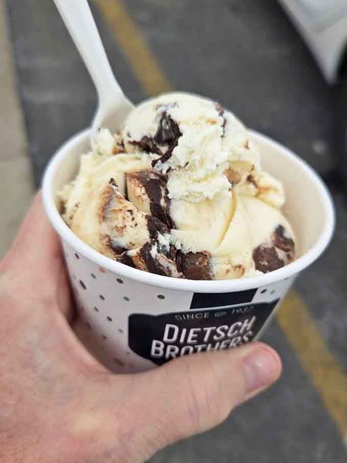 Moose tracks loaded with peanut butter cups and fudge swirls delivers the kind of indulgence that makes diets wait until tomorrow.