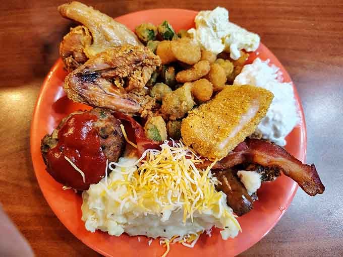 Fried chicken, bacon, cornbread, and potatoes&mdash;this plate understands that variety is the spice of a very full life.