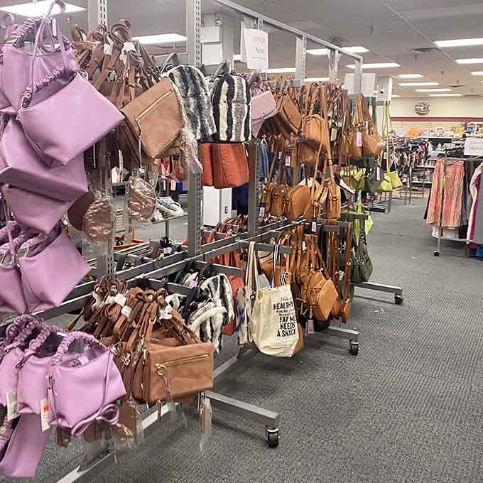 Handbags in every color of the rainbow, proving you can accessorize without auctioning off your kidneys.