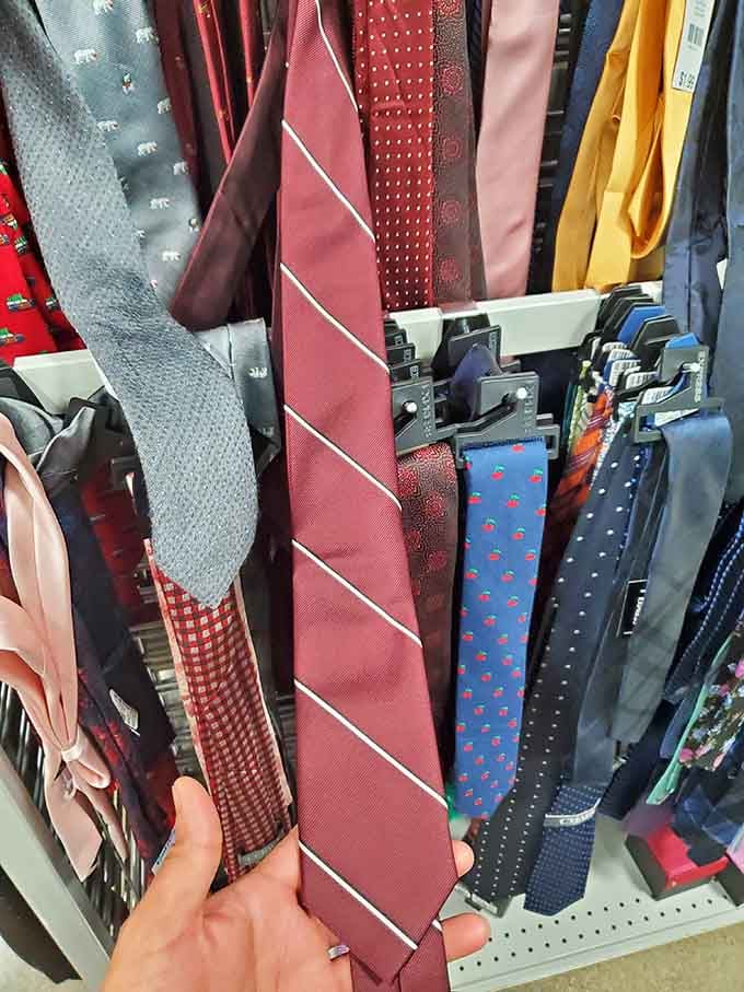 Even neckties get the discount treatment here, bringing boardroom polish without the executive price tag attached.