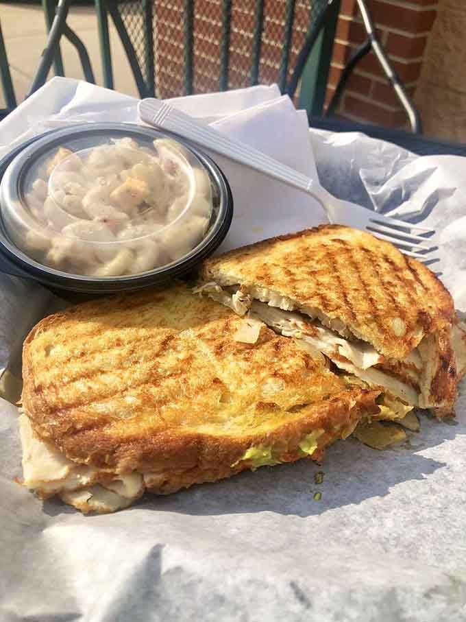 The Smoking Pope panini gets grilled to golden perfection, because even sandwiches deserve their moment of glory.