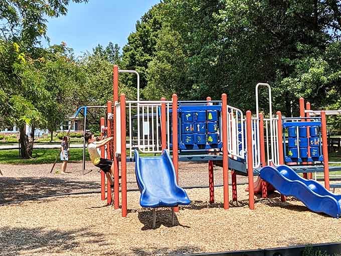 Frontier Park's playground equipment stands ready for the next generation of Erie kids to create summer memories.