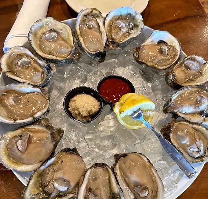 A dozen glistening oysters on ice with all the fixings, this is how the Gulf Coast says "welcome to paradise."