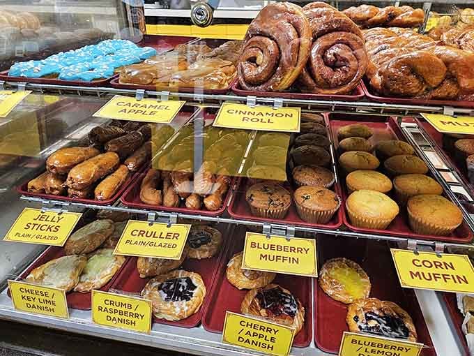 Those cinnamon rolls spiraling in the back could make a grown person weep with anticipation.