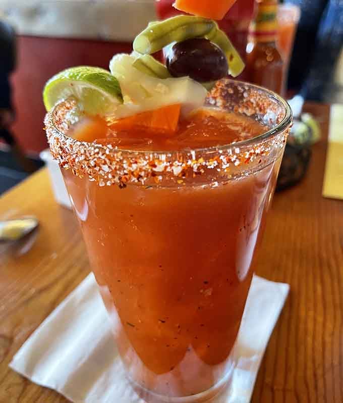 That Bloody Mary garnish situation is more elaborate than most people's dinner plans, and we're here for it.