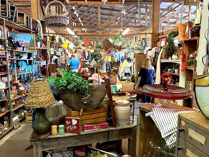 Rustic home goods mix with greenery in displays that would make any interior designer stop and stare.